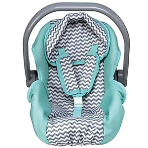 Adora Baby Doll Car Seat Carrier with Removable Seat Cover - Machine Washable, Fits Most Dolls & Plush Animals Up To 20”, Birthday Gift For Children Ages 2+ - Zig Zag Green Mint (Grey Handle)