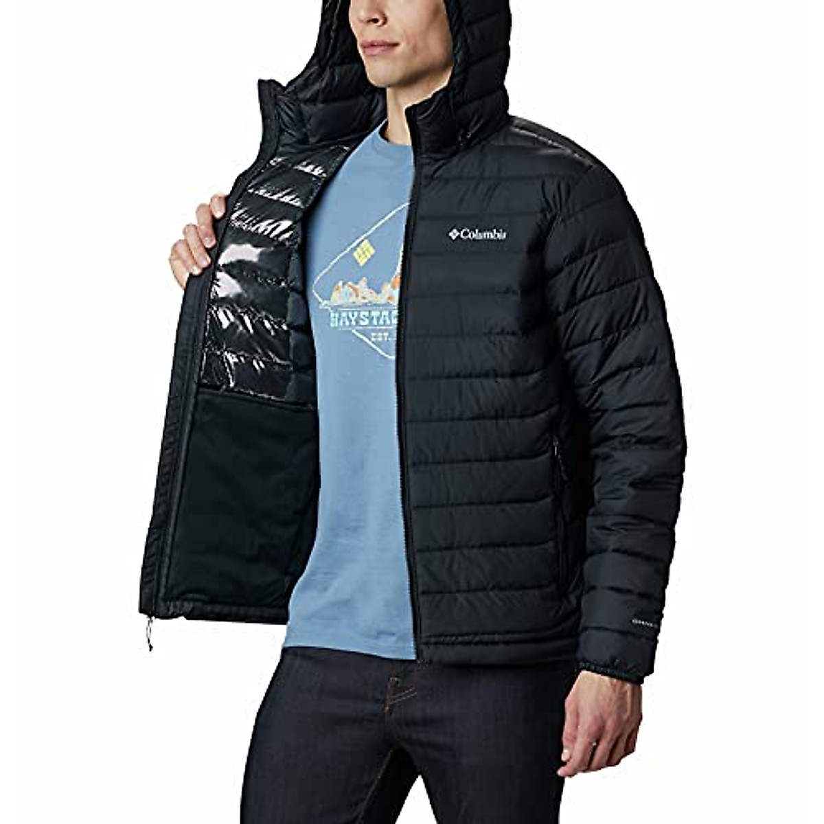 Columbia Men's Powder Lite Hooded Jacket, Black, Large