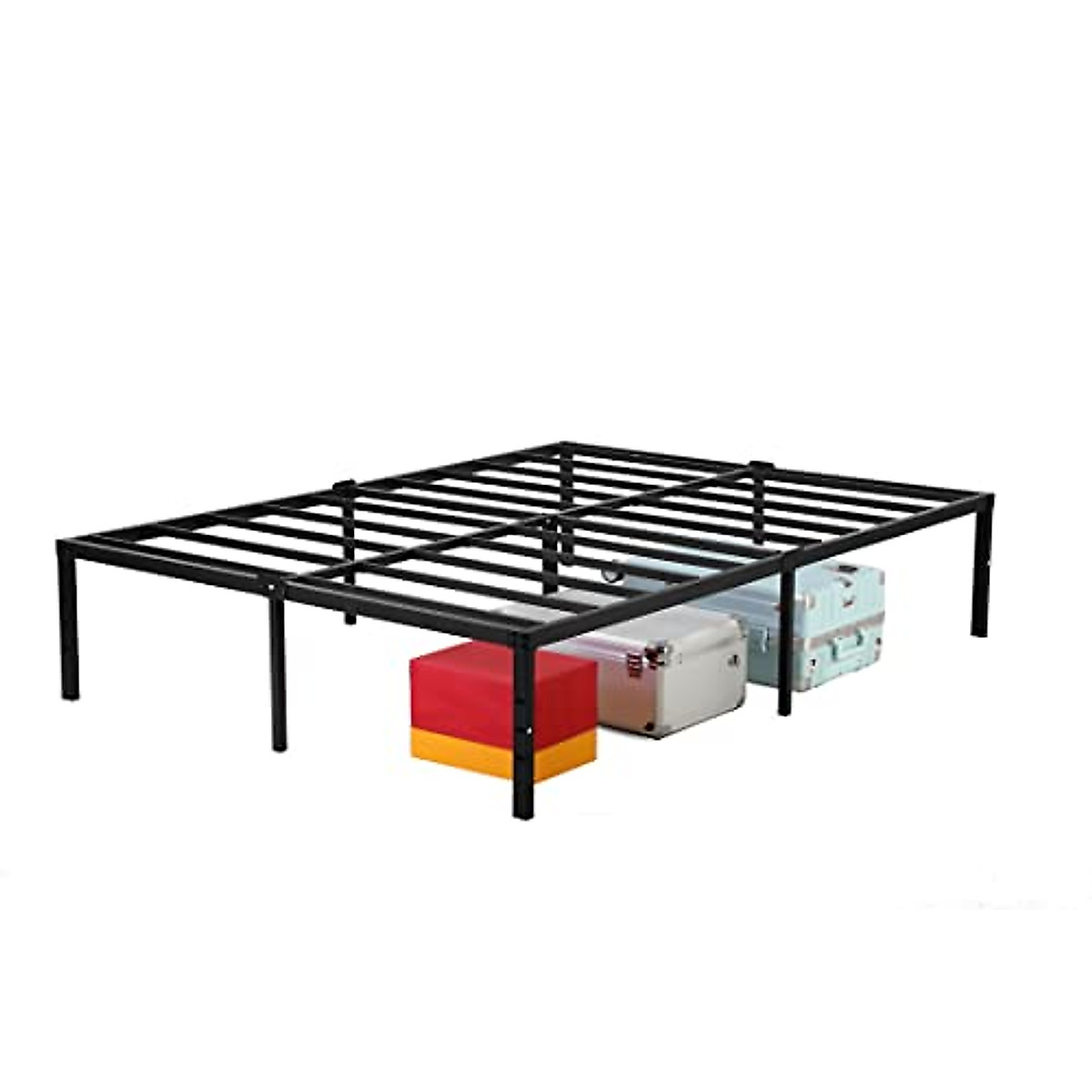 LIJQCI 16 Inch California King Bed Frame 3000 lbs Heavy Duty Metal Platform Bed Frames Large Under Bed Storage Space Mattress Foundation No Box Spring Needed, Noise Free, Black