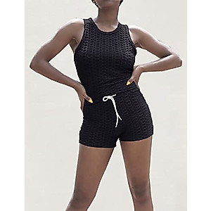 KANSOON Black Two Piece Outfits for Women Sexy Summer Sport Sets Racerback Tank Tops and Shorts Set Black XL