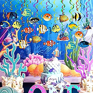 Tropical Fish Hanging Swirls 30 Pack Foil Ceiling Hanging Swirls Streams Banner Decorations Garland for Kids Under the Sea Ocean Baby Shower Celebrating Events Birthday Party Supplies Room Wall Decor