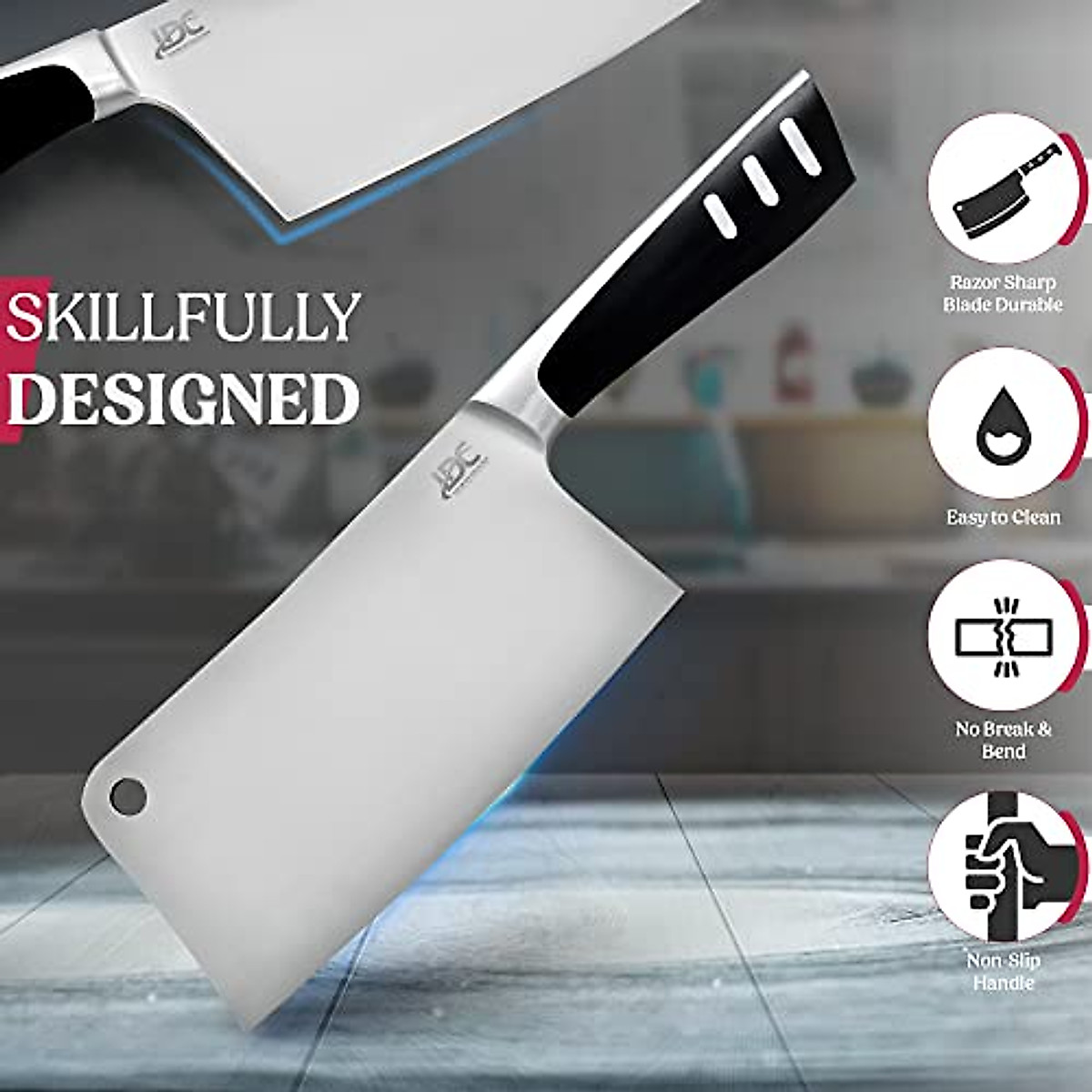 Lux Decor Collection Meat Cleaver - 7 Inch Sharp Butcher Knife | High Carbon Stainless Steel Meat Chopper | Kitchen Cleaver Knife for Home Kitchen & Restaurant| Meat Cleaver Knife Heavy Duty