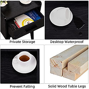 Lerliuo Black Nightstand, Modern Bedside Table with Drawer, Wood End Table for Small Space, Side Table with Storage, Night Stand for Bedroom/Living Room/Dorm 26.38''H