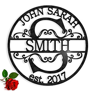 Personalized Name Sign, Custom Last Name Sign, Initial Split Letter, Wreath Monogram, Wedding Gift for Couples, Custom First Names, Door Hanger, Est. Sign, Wall Decor, Housewarming Gift (Design 1)