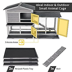 GEGURI Rabbit Hutch Indoor Rabbit Cage Outdoor, Chicken Coop Bunny Cage with Pull Out Tray, Waterproof Roof, Ramp (57.8" L x 17.9" W x 27.9" H, Grey)