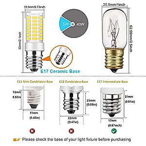 E17 LED Bulb Dimmable, 5W Microwave Oven Bulb, Daylight White 6000K, 40W Halogen Bulb Replacement for Microwave, Over Stove Appliance, Range Hood, Refrigerator, E17 Intermediate Base (2 Pack)