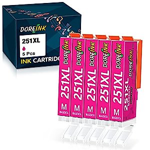 DOREINK Compatible 251 251XL 251 XL CLI-251XL CLI 251 Magenta Ink Cartridges for Canon PIXMA MX922 MG7520 MG5520 MG6620 IP8720 MG5420 MG6320 Printer (5 Magenta, 5 Pack)
