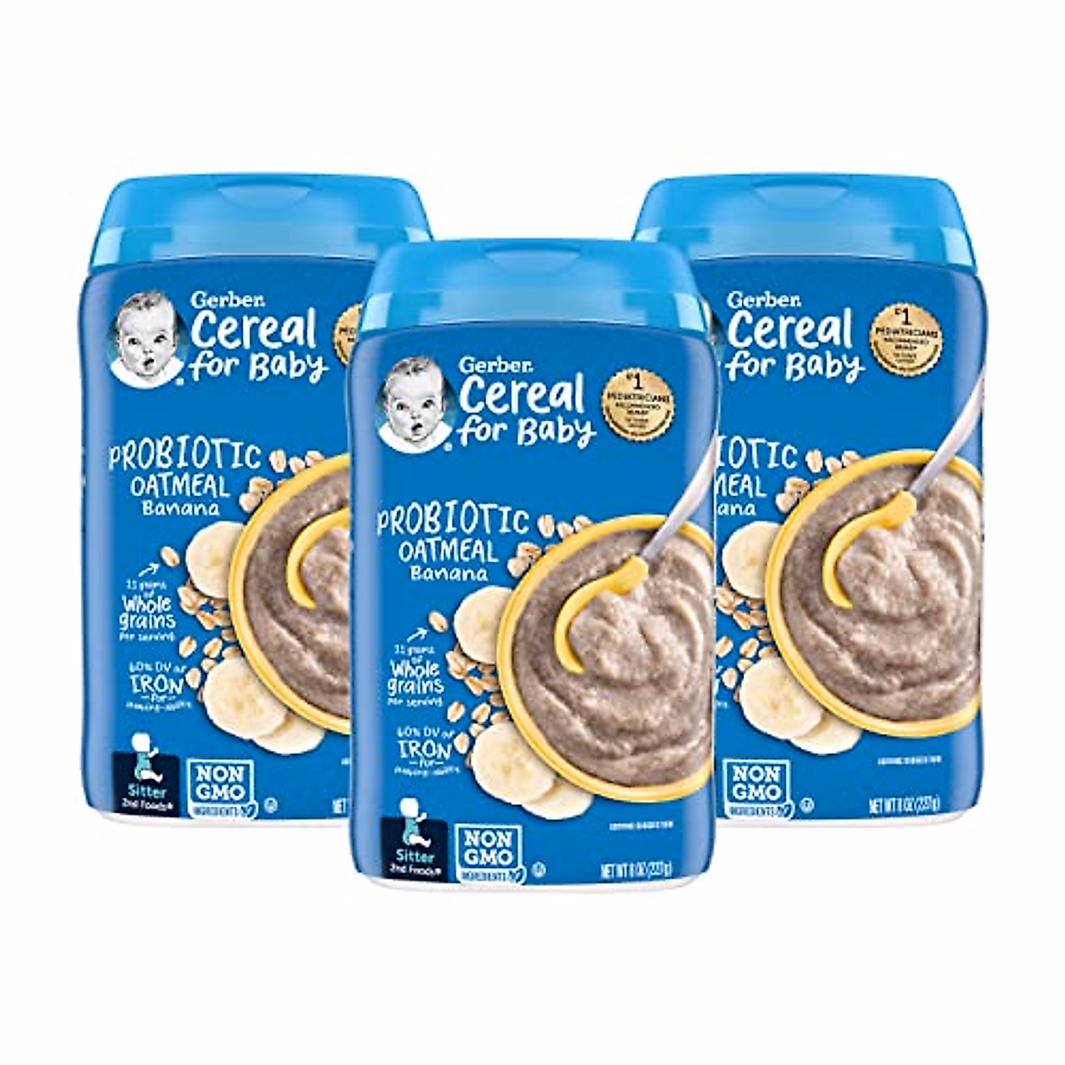 Gerber Cereal for Baby 2nd Foods Cereal, Probiotic Oatmeal Banana Cereal, Made with Whole Grains, Real Fruit & Probiotics, 8-Ounce Canister (Pack of 3)