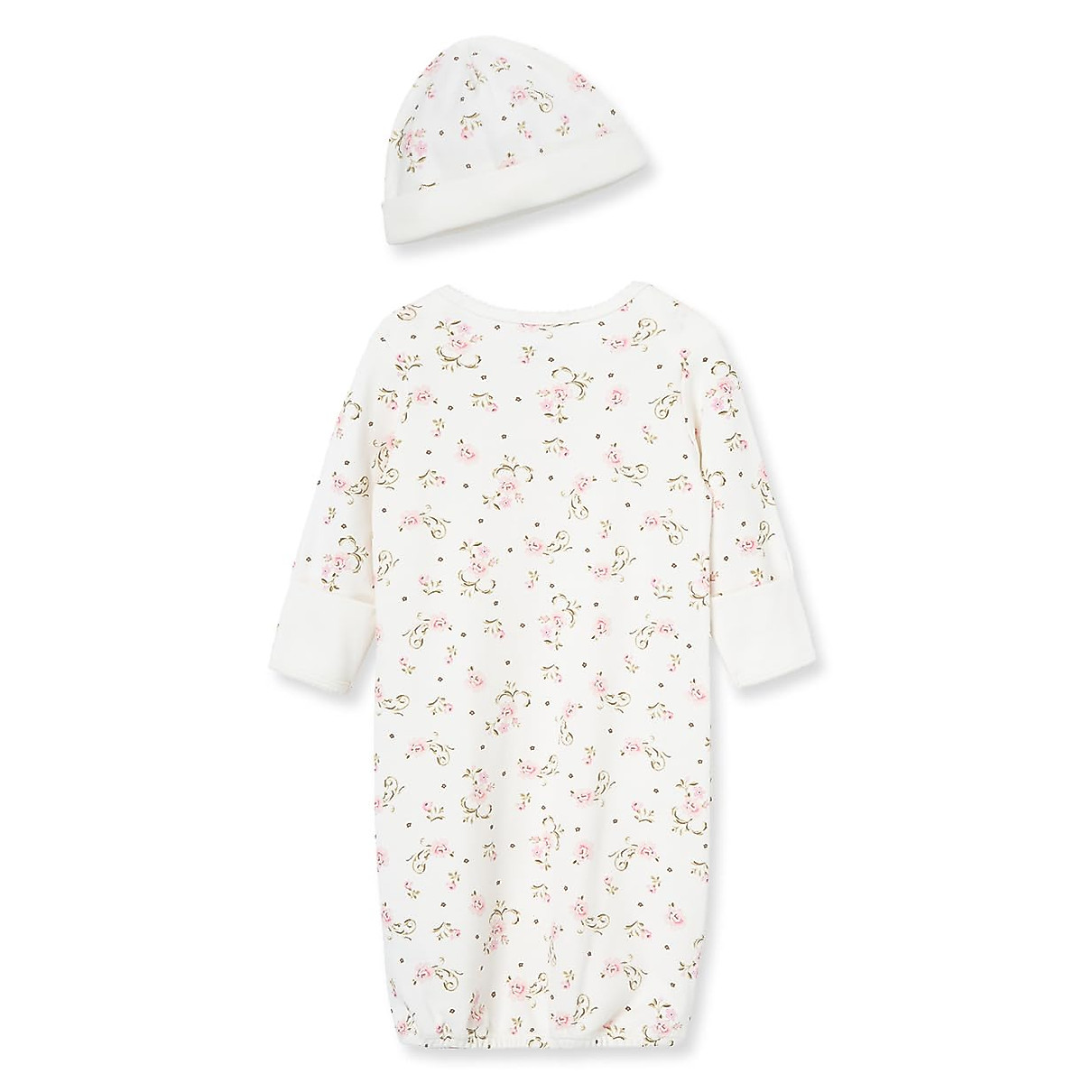 Little Me Baby Girl's 2-Piece Nightgown and Cap Set, Vintage Rose, 0-3 Months