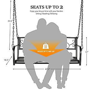 VINGLI Upgraded Metal Patio Porch Swing, 660 LBS Weight Capacity Steel Porch Swing Chair for Outdoors, Heavy Duty Garden Swing Bench for Gardens & Yards (Pattern 1)