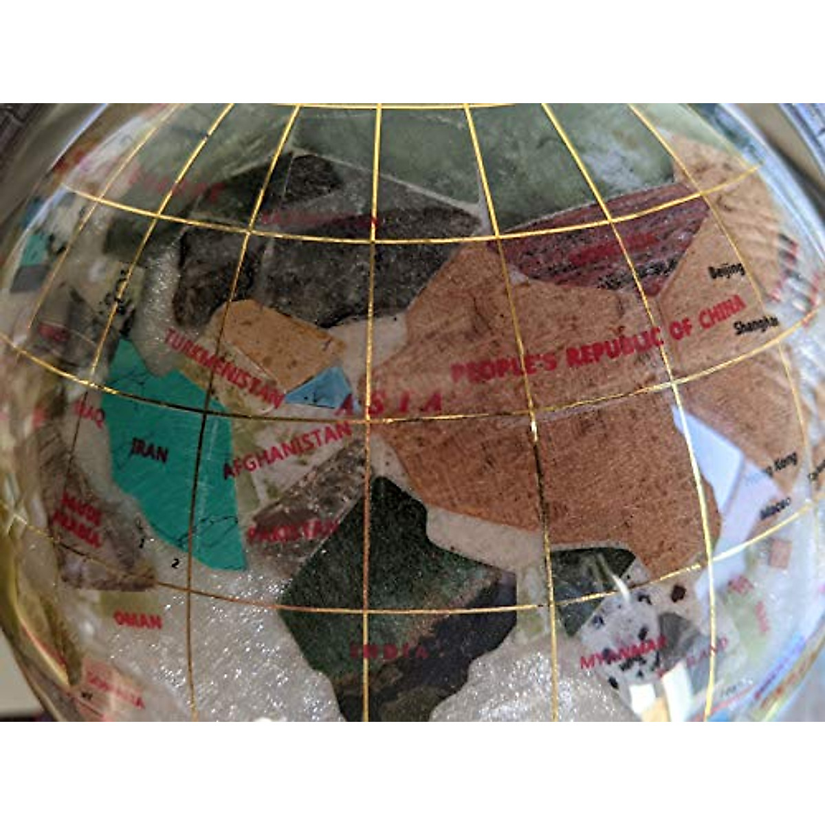 Unique Art 10-Inch Tall Pearl Swirl Ocean Gemstone World Globe with 4 Leg Silver Stand,white