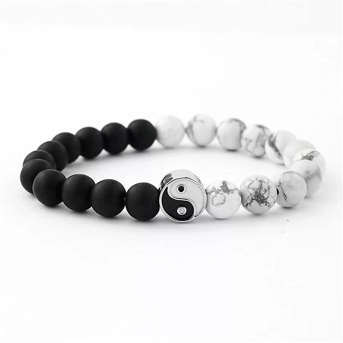3Pcs Handmade Yin Yang Natural Stone Bead Bracelet Set for Women Men Best Friend Adjustable Braided Cord Strand Tai Chi Gossip Couple Matching Bracelet Friendship Jewelry Gift-B 3pcs