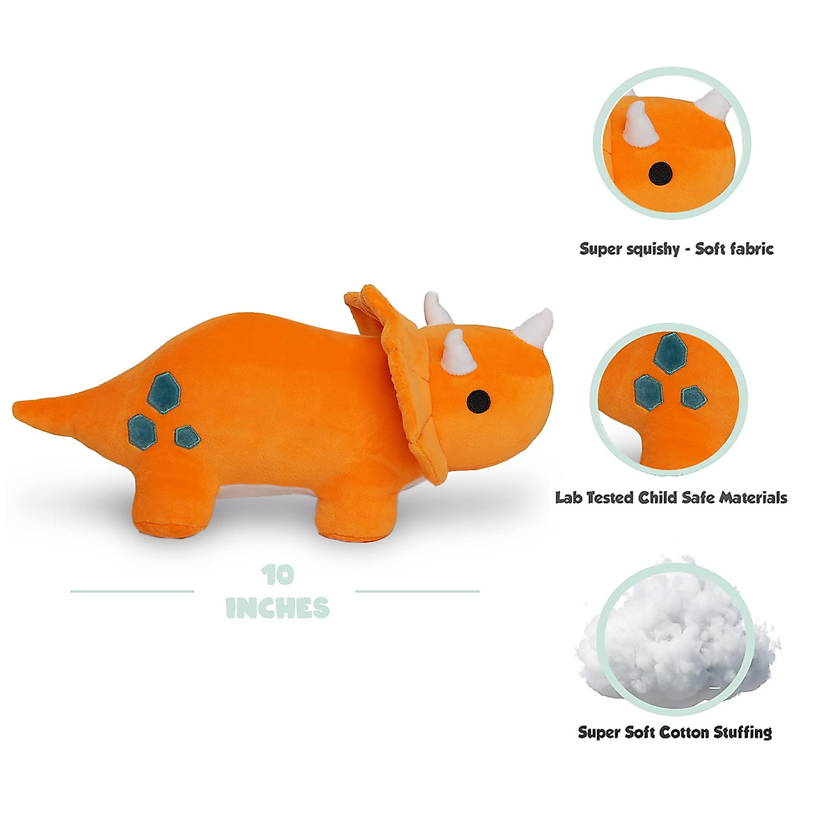 Avocatt Orange Dinosaur Triceratops Plushie - 10 Inches Stuffed Animal Plush Dino - Plushy and Squishy Dinosaur with Soft Fabric and Stuffing - Cute Toy Gift for Boys and Girls