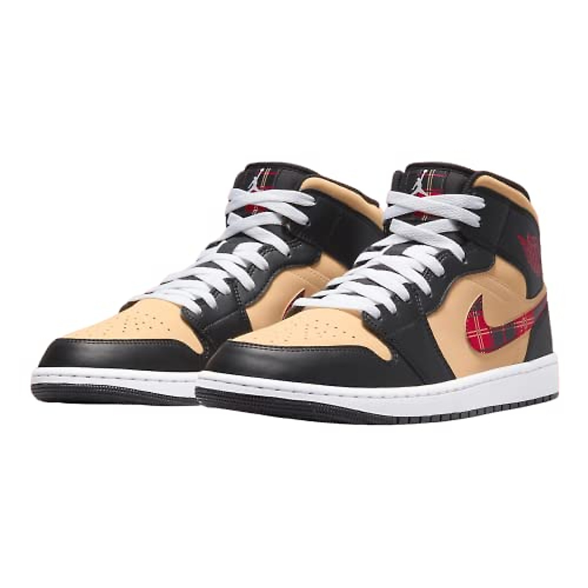 Nike Men's Air Jordan 1 Mid SE Sneaker, Black/Multi-color-sesame, 12