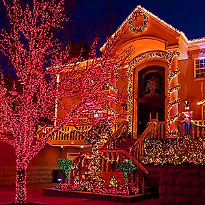 Dazzle Bright Christmas String Lights, 100 LED 33 FT Connectable Fairy Lights with 8 Modes, Waterproof Christmas Decorations for Indoor Outdoor Holiday Party Home Tree Decor (Red)