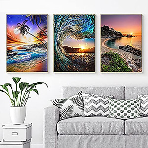 6 Pack Diamond Painting Kits, 5D Diamond Art Kits for Adults Full Drill Diamond Paintings Kit Crafts for Adults Kids Beginners, DIY Beach Diamond Painting Packs Gem Art Home Wall Decor 11.8x15.7inch
