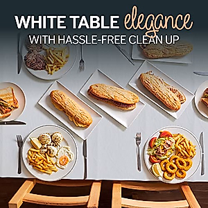 HOUZZKINGZ USA Paper Tablecloths for Rectangle Tables | 54” X 108” – 6 Pack | White Paper Disposable Tablecloth | 3-Ply Premium Paper & Plastic Table Cloths for Parties Disposable