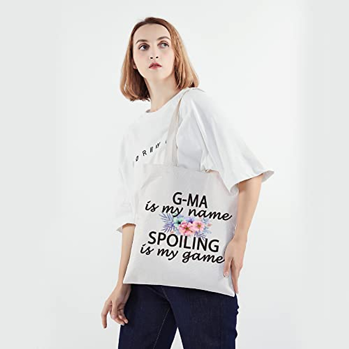 PWHAOO G-ma Grandma Gift G-ma Is My Name Spoiling Is My Game Tote Bag Canvas Best G-ma Ever Shopping Bag (spoiling G-ma Tote)