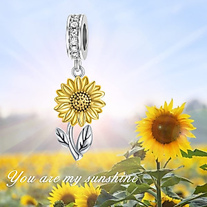 LEECCI Valentine's Day Gifts for Her Sunflower Charm 925 Sterling Silver Flower Pendant Dangle Charm Beads for Bracelet Sunflower Jewelry Gifts for Women