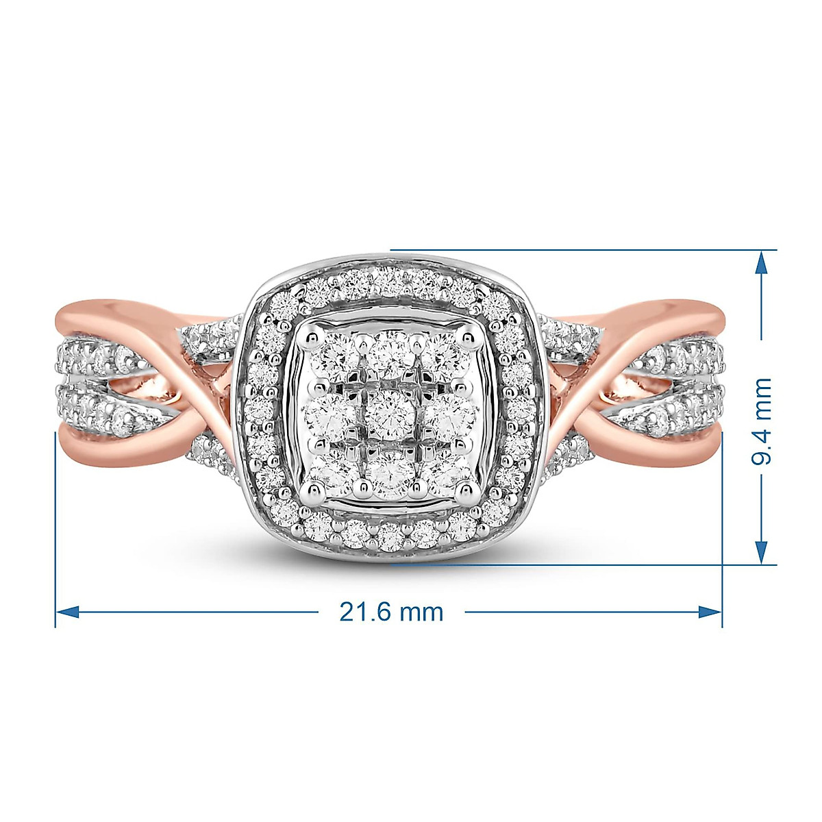 Jewelili Rose Gold over Sterling Silver 1/3 Cttw Natural White Round Cut Diamond Bridal Engagement Ring, Size 8