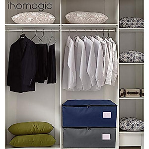 IHOMAGIC 2-Pack Under Bed Storage Bag, Zippered Clothes Storage Organizer with Handles - Storage Bins with Clear Pocket to Insert Label – for Clothing, Blankets, Towels 49L(Navy Blue/Dark Grey, S)