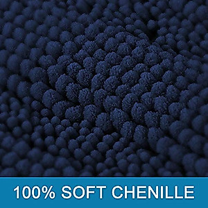 2 Piece Bathroom Set Bathroom Rugs Slip-Resistant Extra Absorbent Soft and Fluffy Striped Bath Mat Set Chenille Bath Rugs, Floor Mats Dry Fast Machine Washable (Navy Blue, 20" x 32"/17" x 24")