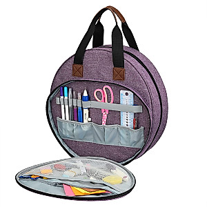 Shinyzone Cross Stitch Storage Bag Purple,Embroidery Projects Bag,Sewing Crafts Storage Tote Bag,Knitting Bags with Zipper Pockets Organiser for Embroidery Hoops,Charts and Threads