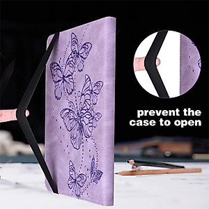 MEOORHE Exquisite Butterfly Print Leather Tablet Case for Samsung Galaxy A7 Lite A8 Card Slots Photo Frame Stand All Round Shockproof Protector Cover(Purple,A8 10.5 2021 X200)