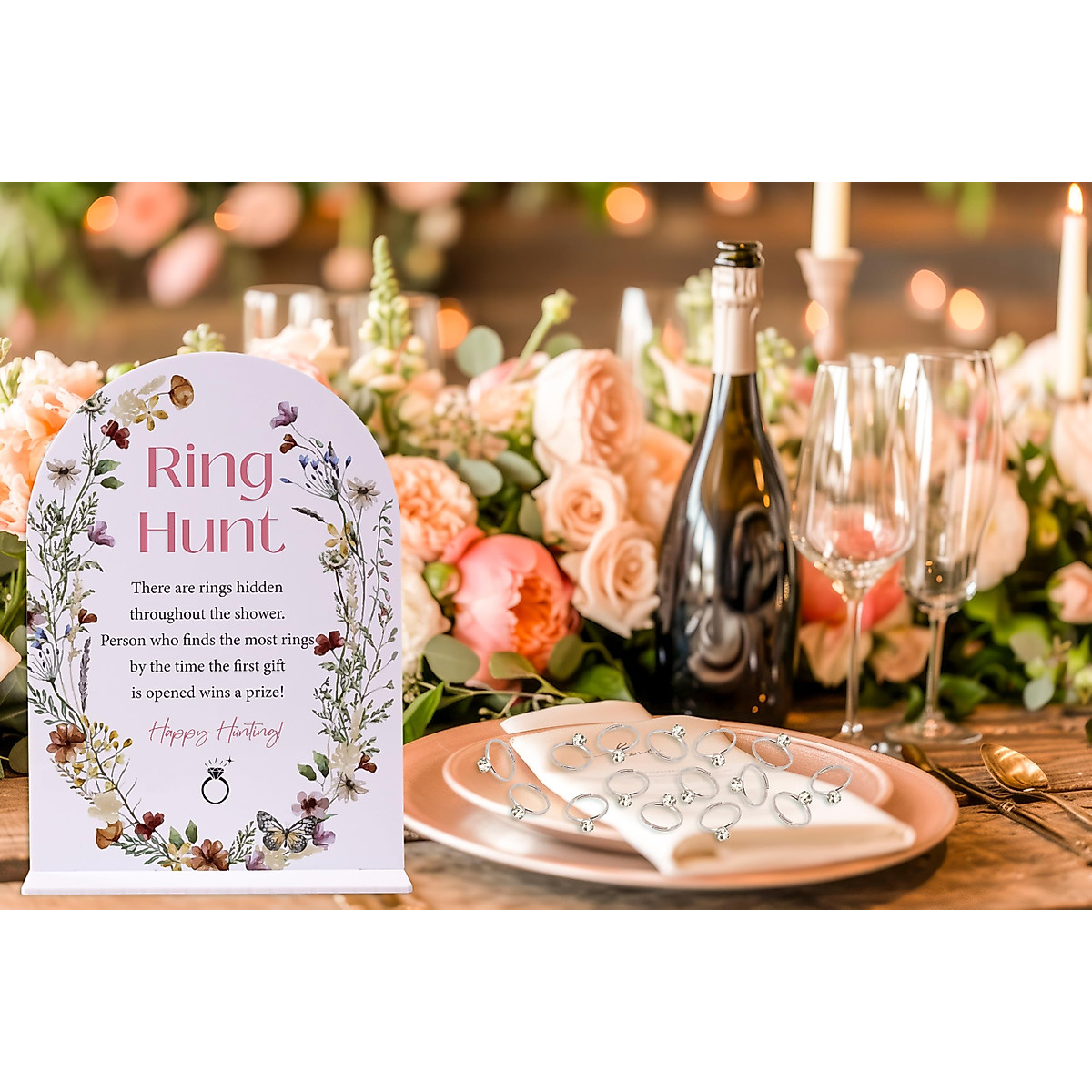 Boho Bridal Shower Party Ring Scavenger Hunt, The Ring Hunt Game, 1 Sign & 30 Rings, Bridal Shower Decoration, wedding party games(xzjz08)