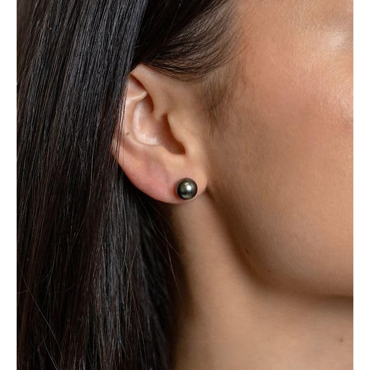 Raivari 18K Gold Diamond 8-9mm Tahitian Black Pearl Stud Earrings,5A Quality Round South Sea Cultured Pearl Drop Earrings Gifts For Women