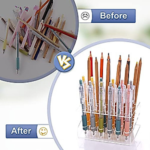 Fitlyiee Clear Acrylic Brush Display Pen Holder Z shaped Pen Organizer for Markers Coloured Pencils Paint Brushes Makeups (24 Slots)
