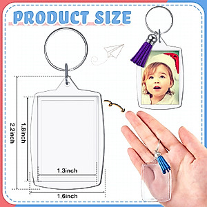 Henoyso 24 Set Acrylic Photo Frame Keychain with Tassels 2.2 x 1.57 inches Rectangle Acrylic Keychain Blanks Insert Picture Frame Keychain Clear Acrylic Blank Key Ring for DIY Crafting Projects