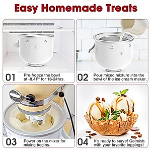 Ice Cream Attachments Compatible with Kitchenaid Stand Mixer, Frozen Yogurt, Ice Cream and Sorbet Gelato Maker Bowl Fits for 4.5Qt and Larger Stand Mixers