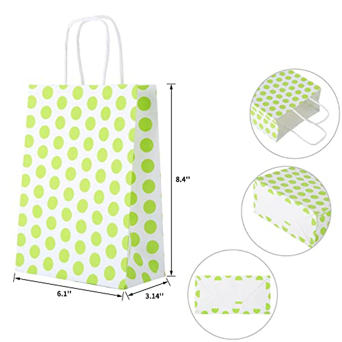 Ronvir Gift Bags 50Pcs Small Party Favor Bags 8.4 x 6.1 x 3.14 Inch Polka Dots Gift Bags 5 Colors Paper Gift Bags With Handles For Birthday, Party Favor, Goodie, Business