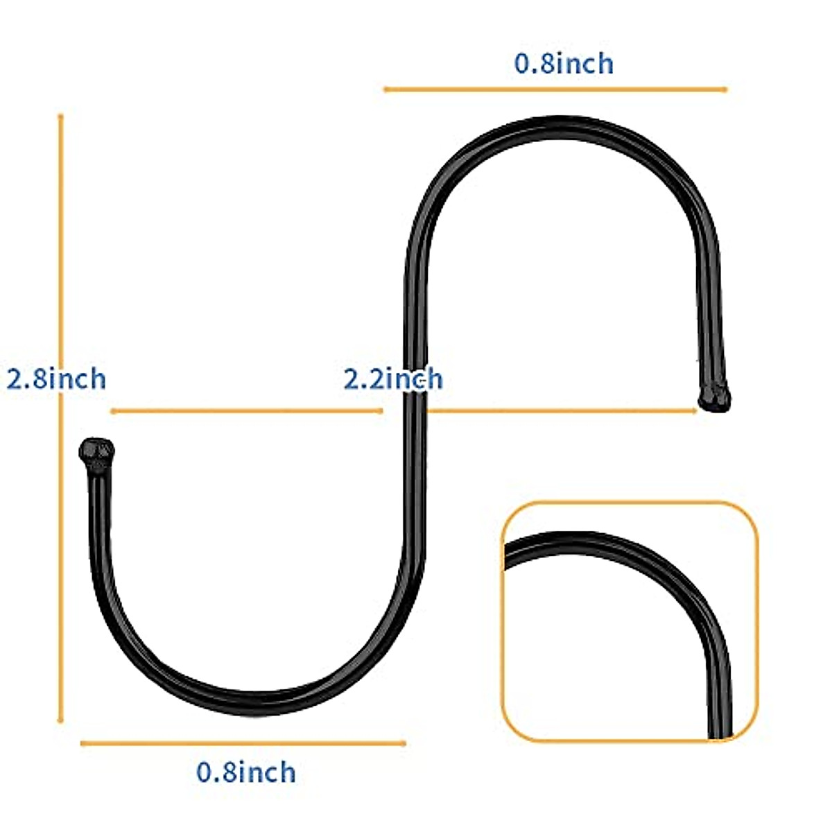 ALTKOL S Hooks for Hanging, 20 Pack S Shaped Hooks for Hanging Plants, Stainless Steel S Hooks Heavy Duty, Durable S Shaped Hooks for Kitchen,Pots, Pans, Plants, Bags, Cups, Clothes,2.8 Inch,Black