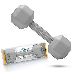 Giftty Baby Dumbbell Toy - Silicone Infant Rattle Teething Toy Teether Toddler Sensory Toy Durable Safe Exercises Workout Weight - Great Gift for Girls and Boys (1pcs 4.8oz - Gray)