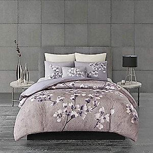 N Natori Sakura Blossom Embroidered Cotton Oblong Decorative Pillow Lilac 12x20'', 12 x 20