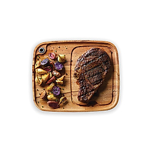 Ironwood Gourmet Fort Worth Steak Plate with Juice Channel, Acacia Wood 13 x 11 x 0.75 -inches