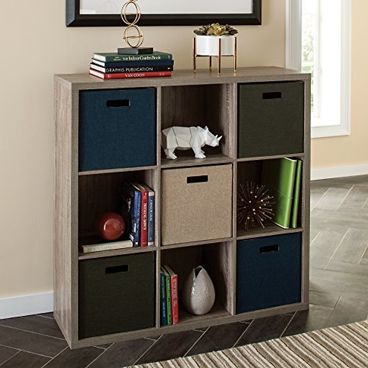 ClosetMaid 9 Cube Storage Shelf Organizer Bookshelf with Back Panel, Easy Assembly, Wood, Weathered Gray