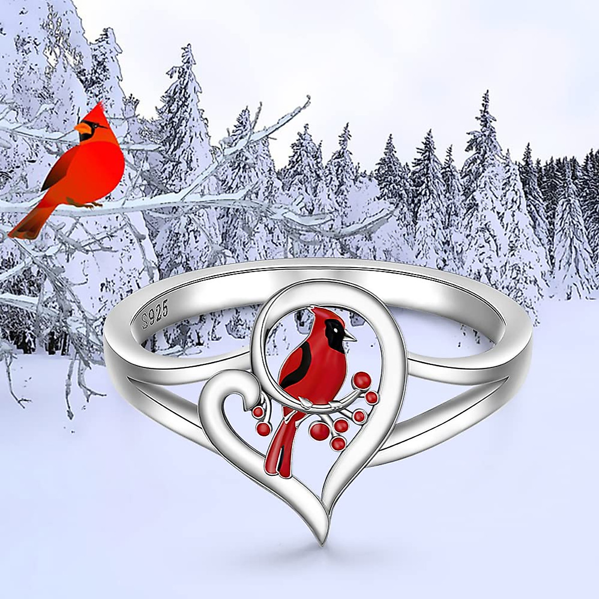 Cardinal Ring for Women Sterling Silver Cardinal Appear When Angels Are Near Cardinal Jewelry Bird Memorial Gifts for Loss of Loved One Size 8