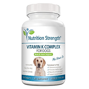 Nutrition Strength Vitamin K for Dogs, Vitamins K1 & K2 (MK4 & MK7) + Vitamin D3, Help Maintain Strong Bones, Promote Healthy Heart, Boost Immune System, Support Muscle Function, 120 Chewable Tablets