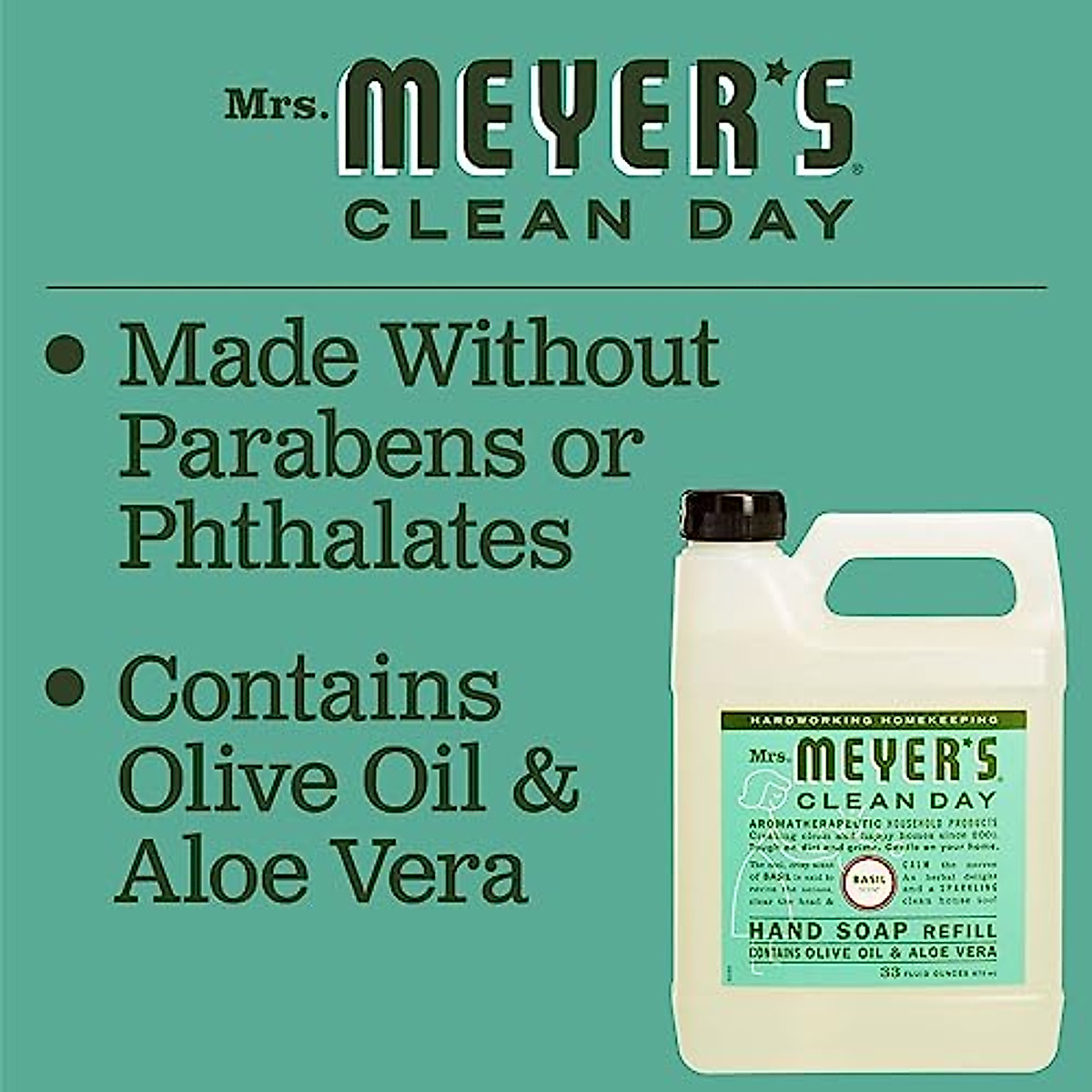 MRS. MEYER'S CLEAN DAY Hand Soap Refill, Made with Essential Oils, Biodegradable Formula, Basil, 33 fl. oz