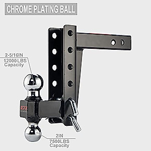 OPENROAD Adjustable Trailer Hitch Ball Mount Fits 2-Inch Receiver, 2’’ & 2-5/16’’ Dual Balls 12000lbs/7500LBS, 8" Drop/ 8" Rise Drop Hitch, Tow Hitch for Heavy Duty Truck with Stainless Steel Pins