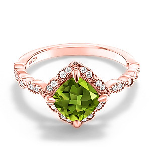 Gem Stone King 18K Rose Gold Plated Silver Ring Cushion Peridot and Moissanite (1.90 Cttw) (Size 7)