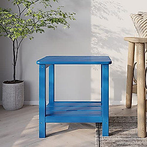 BASCWIHOM Outdoor Side Tables, Poly Lumber Adirondack Side Table Weather Resistant, 2-Tier Patio End Tables Waterproof & Easy Maintenance for Outside, Garden, Lawn, Pool (Blue)
