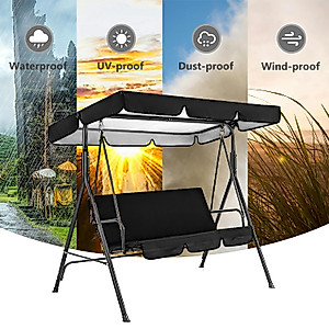 Swing Canopy Replacement for Outdoor Patio Swing Chair 2/3 Seater Waterproof Porch Swing Seat Canopy Cover Garden Hammock Top Cover for Seat Furniture, Canopy only (Black, 65x45×5.9 Inch)