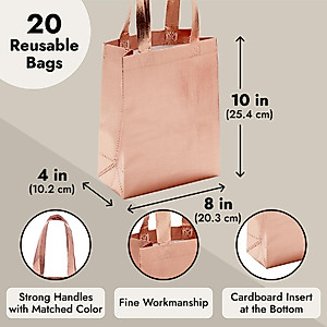Sparkle and Bash Non Woven Reusable Tote Bags, Rose Gold Gift Bags with Handles (10x8 In, 20 Pack)