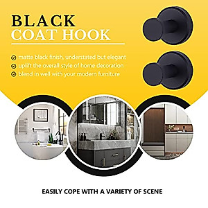 APLusee Bathroom Towel Hook 2 Pack, Stainless Steel Round Coat Robe Hanger, Contemporary Decorative Toilet Kitchen Clothes Wall Holder (Matte Black)