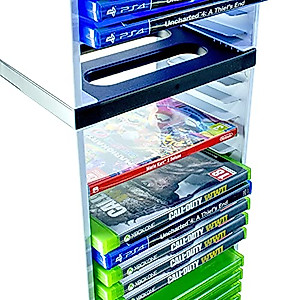 ADZ Universal Game Storage Tower – Stores 36 Game or Blu-Ray Disks – Game Holder Rack for PS4, PS5, Xbox One, Xbox Series X/S, Nintendo Switch Games and Blu-Ray Discs (White)
