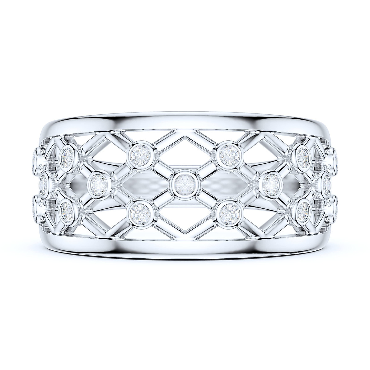 PRSTANI Sterling Silver 9mm Wide Grid Small Simulated Round Brilliant Cut Diamonds Wedding Band Cocktail Ring (9.5)